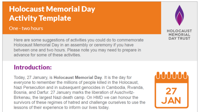 Holocaust Memorial Day Trust | Holocaust Memorial Day activity template ...
