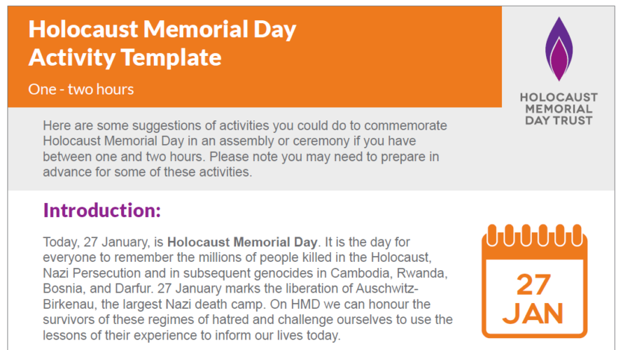 Holocaust Memorial Day Trust | Holocaust Memorial Day activity template ...