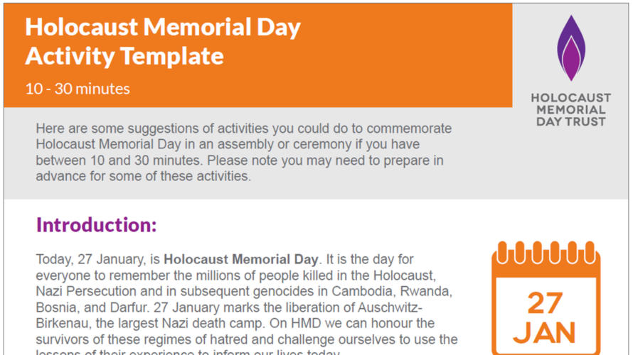 Holocaust Memorial Day Trust | Holocaust Memorial Day activity template ...